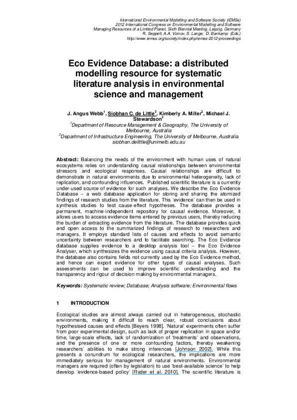 (PDF) Eco Evidence Database: a distributed modelling resource for ...