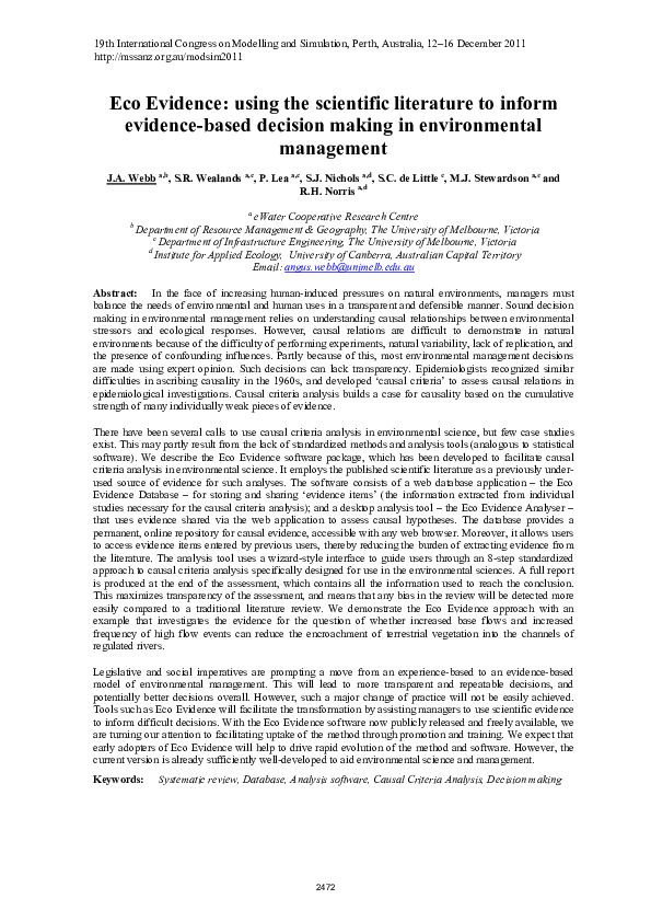 (PDF) Eco Evidence: using the scientific literature to inform evidence ...