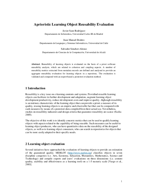 Pdf Aprioristic Learning Object Reusability Evaluation