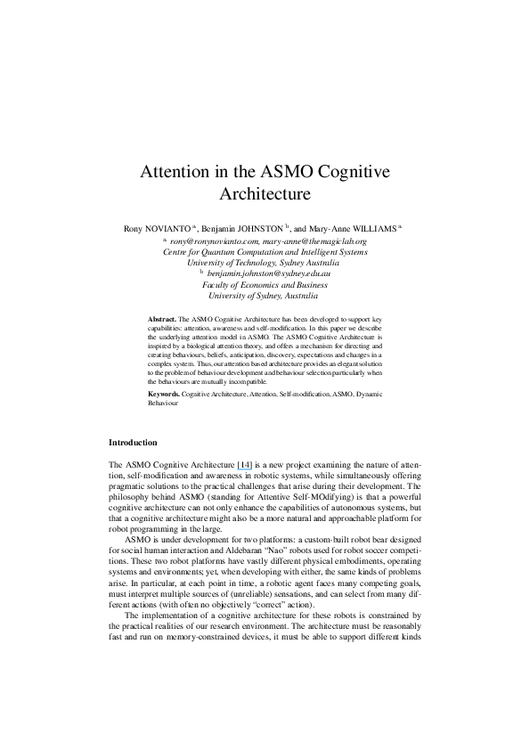 (PDF) Attention in the asmo cognitive architecture