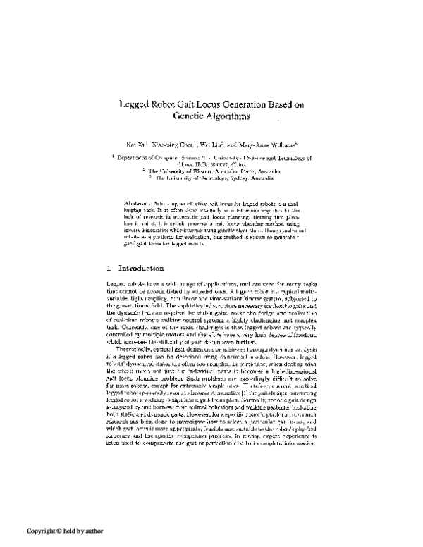 (PDF) Legged robot gait locus generation based on genetic algorithms