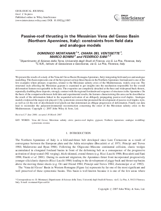 (PDF) Passive‐roof thrusting in the Messinian Vena del Gesso Basin ...