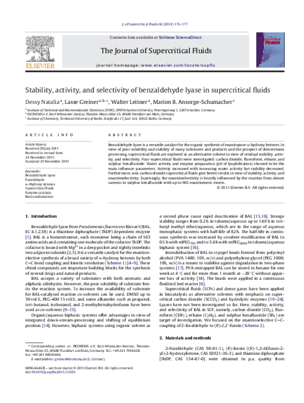 (PDF) Stability, activity, and selectivity of benzaldehyde lyase in ...