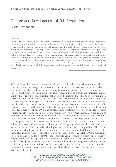 (PDF) Culture and Development of Self-Regulation
