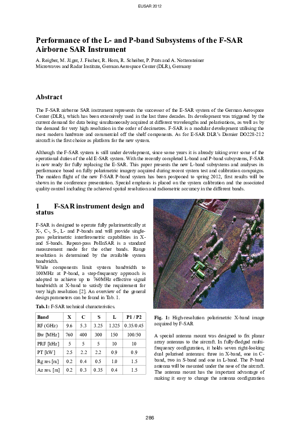 (PDF) Performance of the L-and P-band Subsystems of the F-SAR Airborne ...