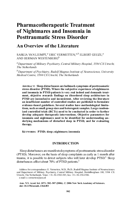 (PDF) Pharmacotherapeutic treatment of nightmares and insomnia in ...