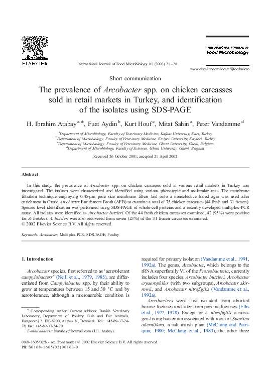 (PDF) The prevalence of Arcobacter spp. on chicken carcasses sold in ...