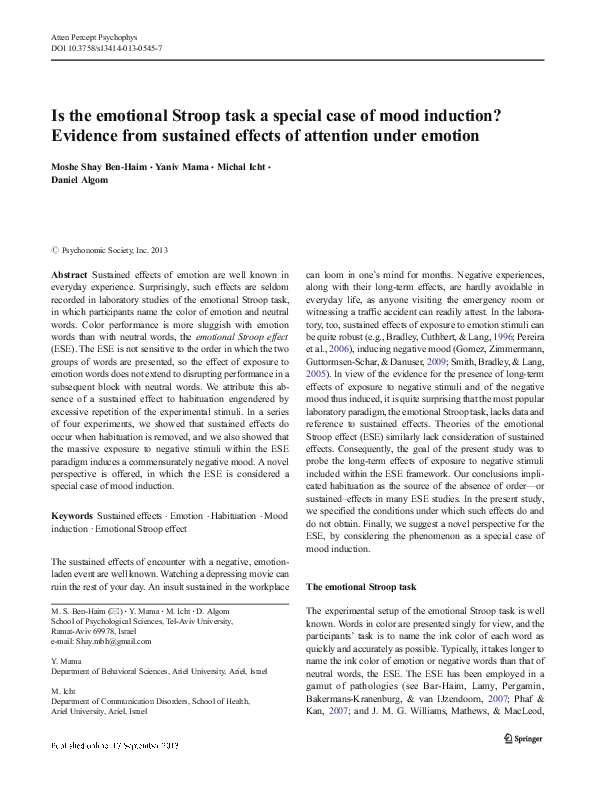 (PDF) Is the emotional Stroop task a special case of mood induction ...