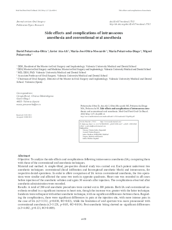 (PDF) Side effects and complications of intraosseous anesthesia and ...