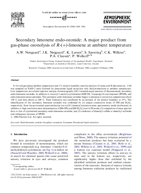 (PDF) Secondary limonene endo-ozonide: A major product from gas-phase ...