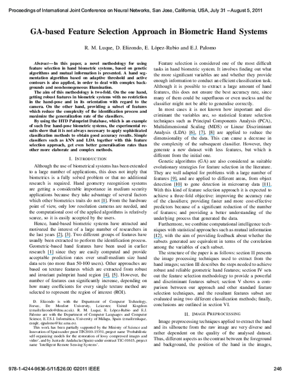 Pdf Ga Based Feature Selection Approach In Biometric Hand Systems