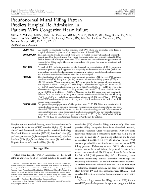 (PDF) Pseudonormal mitral filling pattern predicts hospital re ...