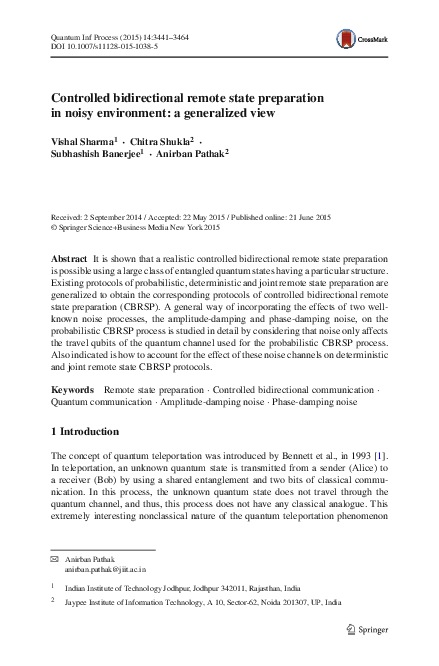 (PDF) Controlled bidirectional remote state preparation in noisy ...