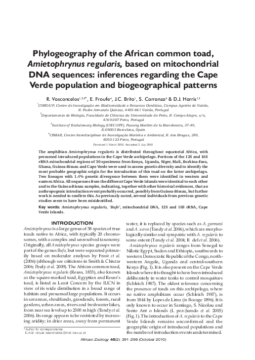 (PDF) Phylogeography of the African Common Toad, Amietophrynus regularis , Based on ...