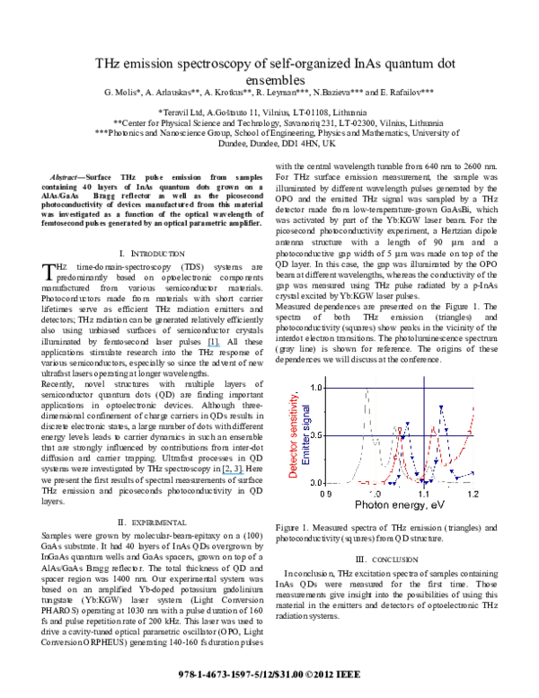 (PDF) THz emission spectroscopy of self-organized InAs quantum dot ensembles