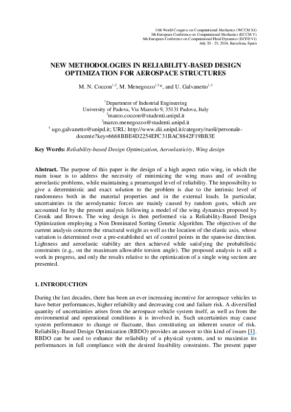 Pdf New Methodologies In Reliability Based Design Optimization For Aerospace Structures