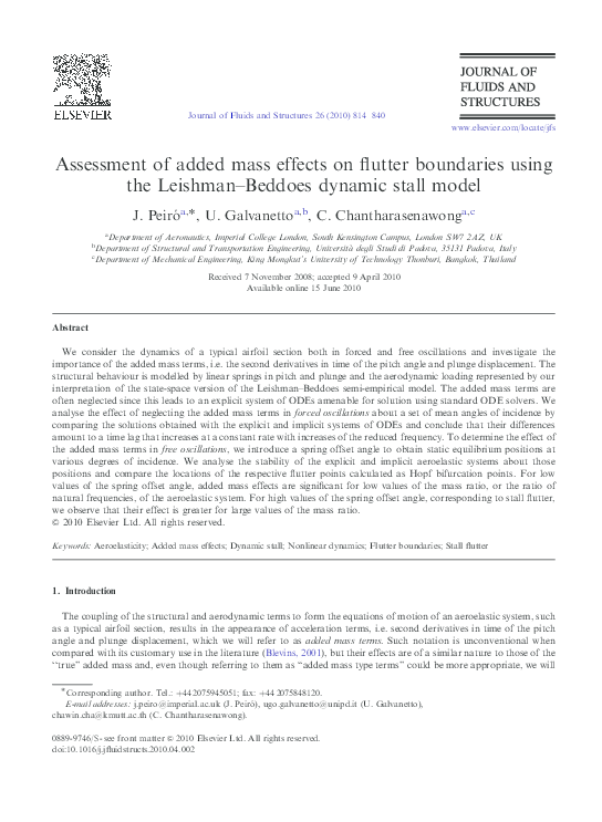 (PDF) Assessment of added mass effects on flutter boundaries using the ...