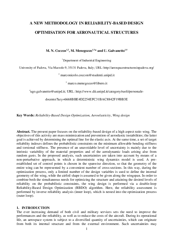 Pdf A New Methodology In Reliability Based Design Optimisation For Aeronautical Structures