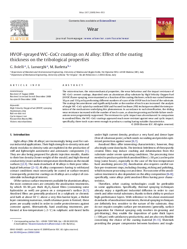 (PDF) HVOF-sprayed WC–CoCr coatings on Al alloy: Effect of the coating ...