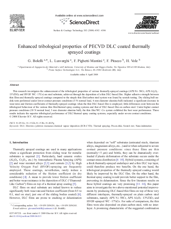 (PDF) Enhanced tribological properties of PECVD DLC coated thermally ...