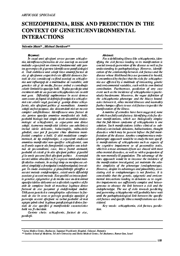 (PDF) Schizophrenia, Risk and Prediction in the Context of Genetic ...