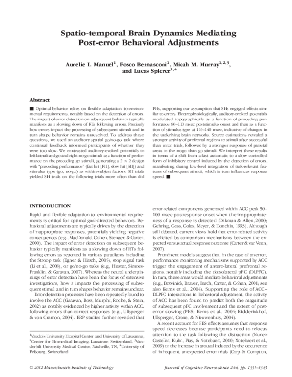 (PDF) Spatio-temporal Brain Dynamics Mediating Post-error Behavioral ...