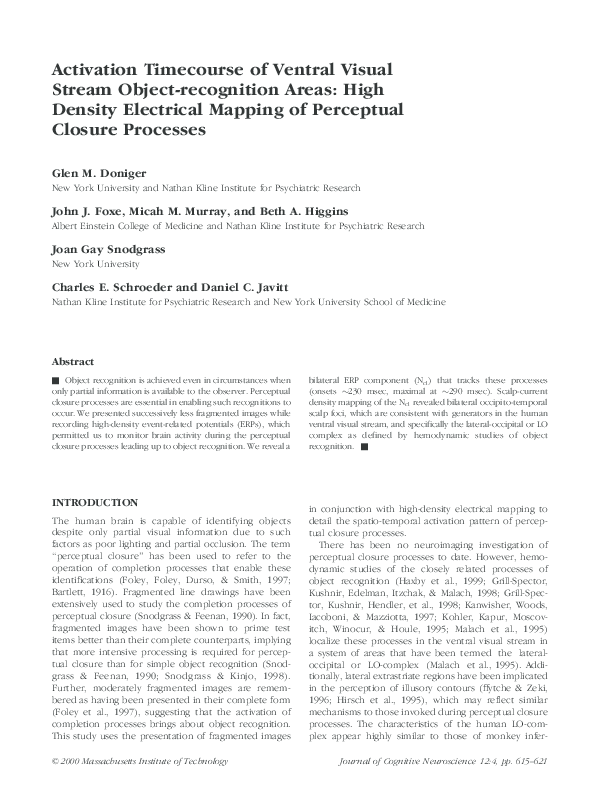 Pdf Activation Timecourse Of Ventral Visual Stream Object Recognition