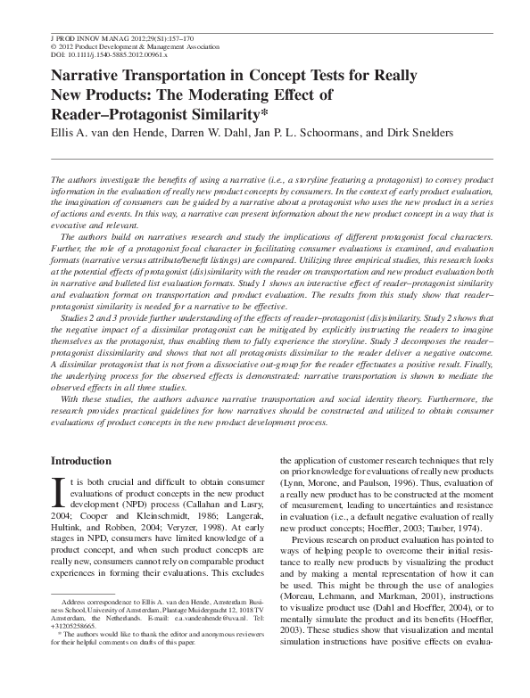 (PDF) Narrative Transportation in Concept Tests for Really New Products ...