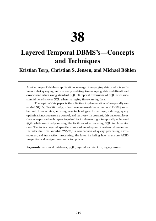 (PDF) Layered temporal DBMS: Concepts and techniques | Michael Böhlen ...