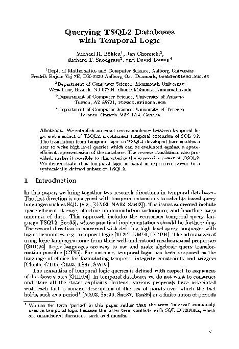 (PDF) Querying TSQL2 Databases with Temporal Logic