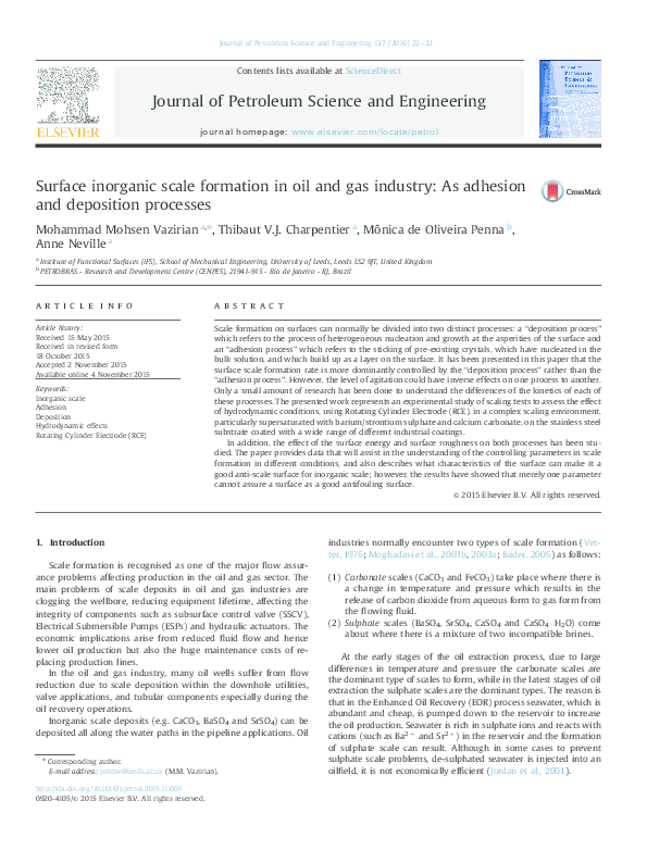 (PDF) Surface Inorganic Scale Formation in Oil and Gas Industry: As ...
