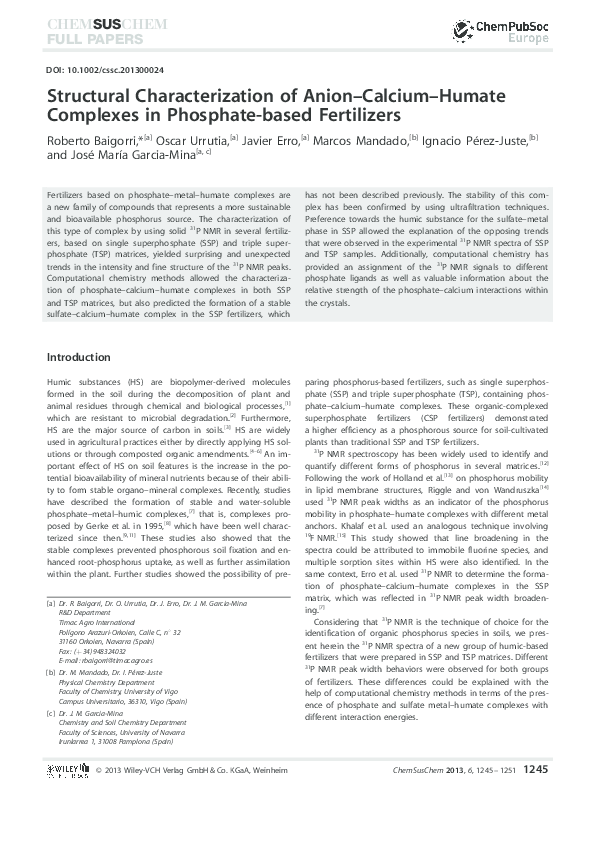 (PDF) Structural Characterization of Anion-Calcium-Humate Complexes in ...