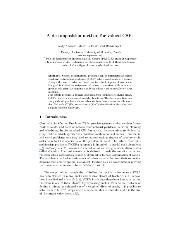 (PDF) A decomposition method for valued CSPs