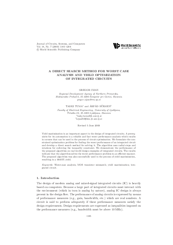(PDF) A DIRECT SEARCH METHOD FOR WORST CASE ANALYSIS AND YIELD OPTIMIZATION OF INTEGRATED CIRCUITS