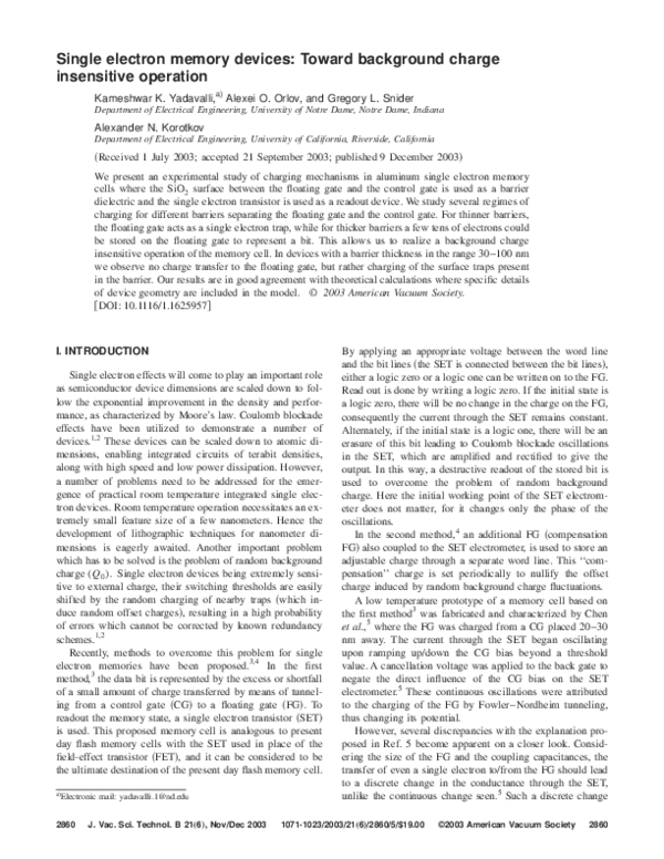 (PDF) Single electron memory devices: Toward background charge ...