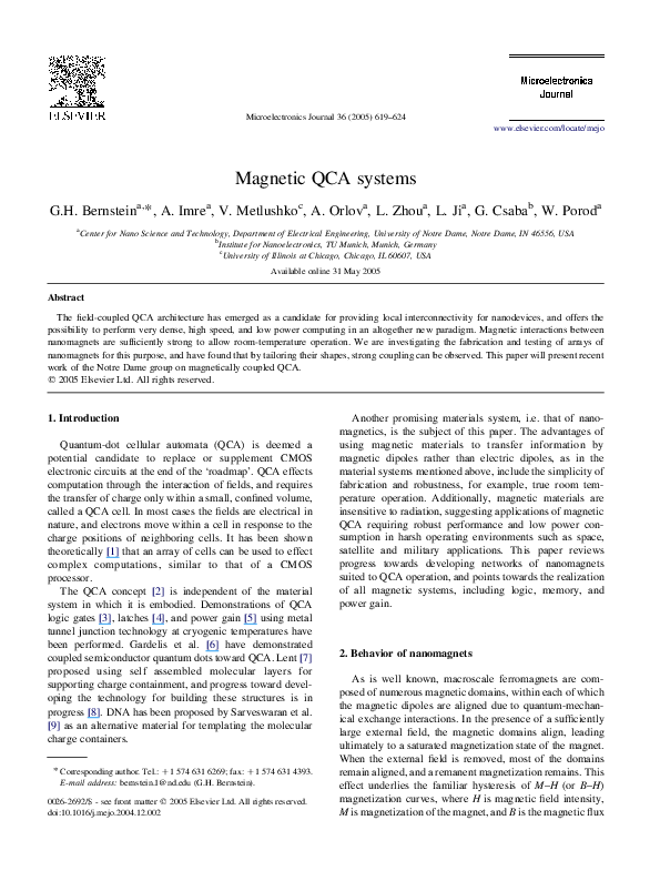 (PDF) Magnetic QCA systems