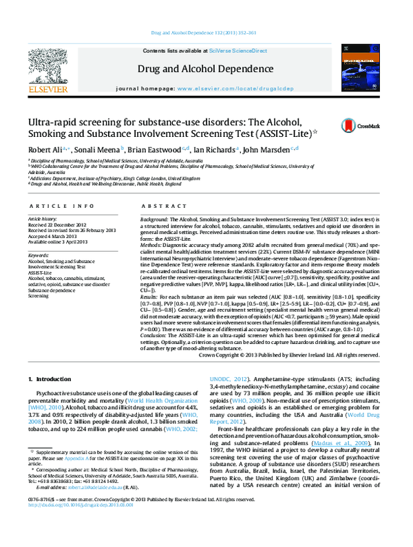 (PDF) Ultra-rapid screening for substance-use disorders: The Alcohol ...