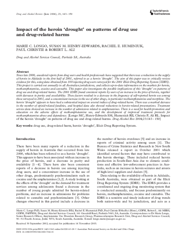 (PDF) Impact of the heroin 'drought' on patterns of drug use and drug ...