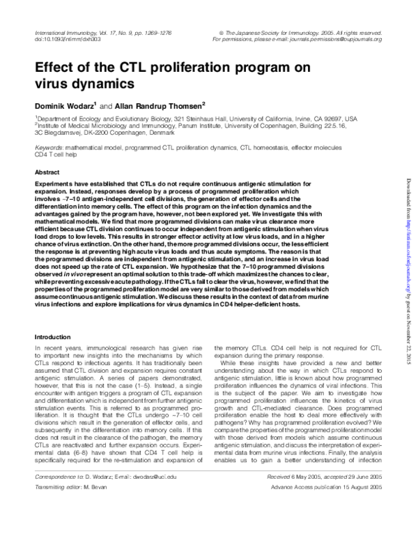 (PDF) Effect of the CTL proliferation program on virus dynamics