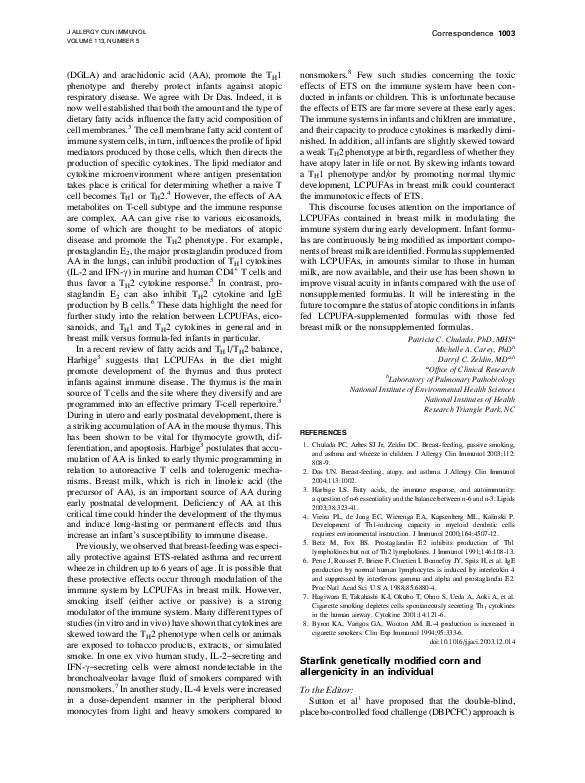 (PDF) Starlink genetically modified corn and allergenicity in an individual