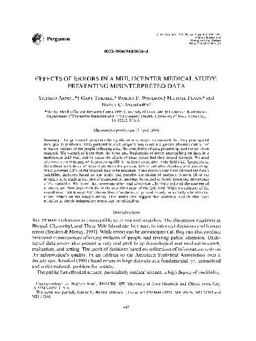 (PDF) Effects of errors in a multicenter medical study: Preventing ...