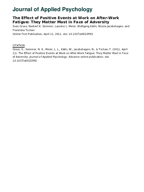 (PDF) The effect of positive events at work on after-work fatigue: They ...