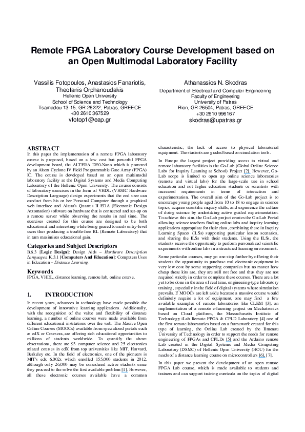 Pdf Remote Fpga Laboratory Course Development Based On An Open