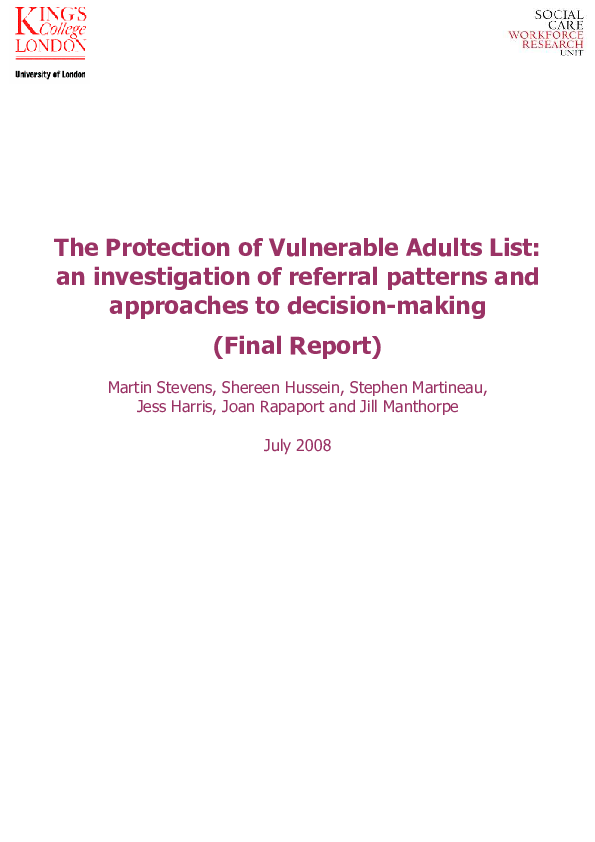 (PDF) The Protection of Vulnerable Adults List: Investigation of ...
