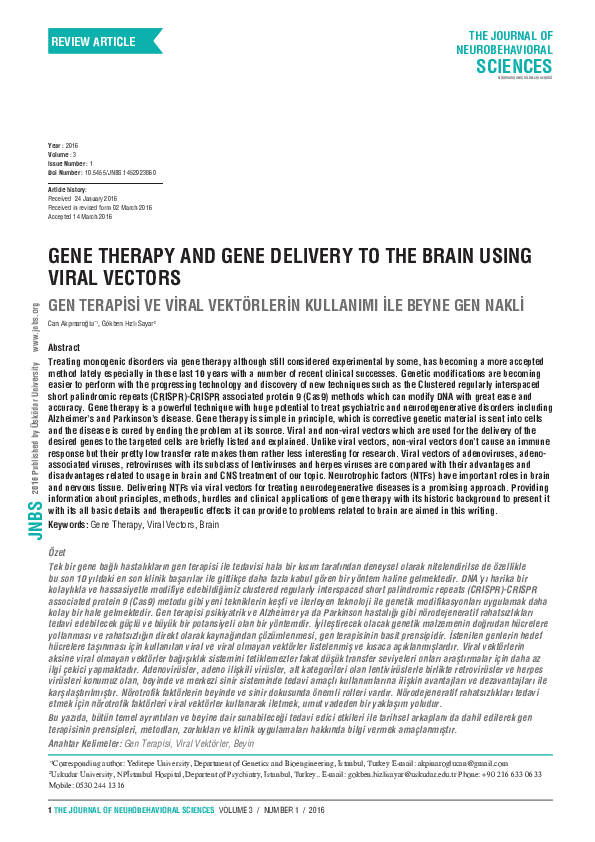 (PDF) Gene Therapy and Gene Delivery to the Brain Using Viral Vectors