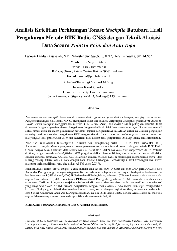 Analisis Ketelitian Perhitungan Tonase Stockpile Batubara Hasil ...