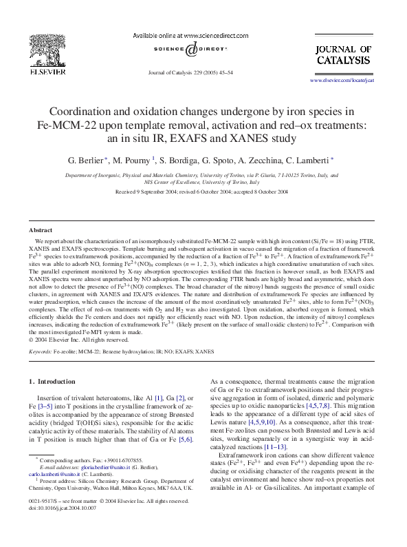 (PDF) Coordination and oxidation changes undergone by iron species in ...