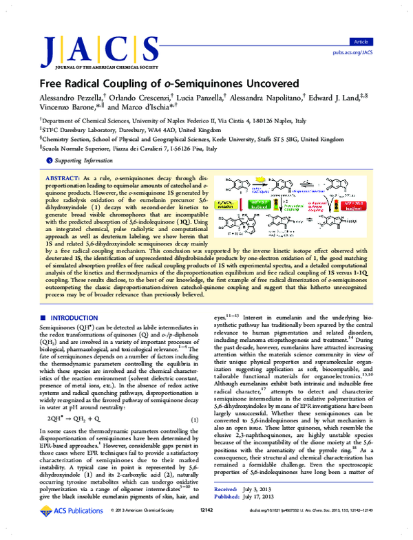 (PDF) Free Radical Coupling of o -Semiquinones Uncovered