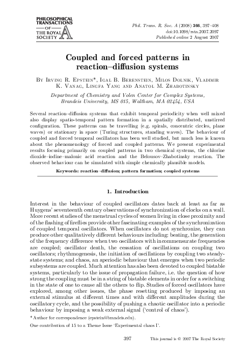 (PDF) Coupled and forced patterns in reaction-diffusion systems