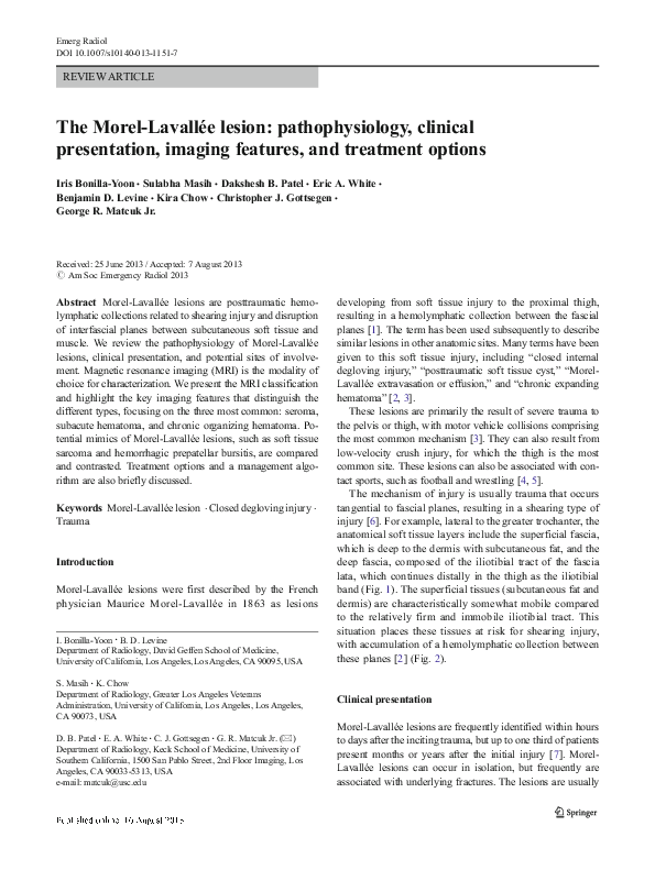 (PDF) The Morel-Lavallée lesion: pathophysiology, clinical presentation ...